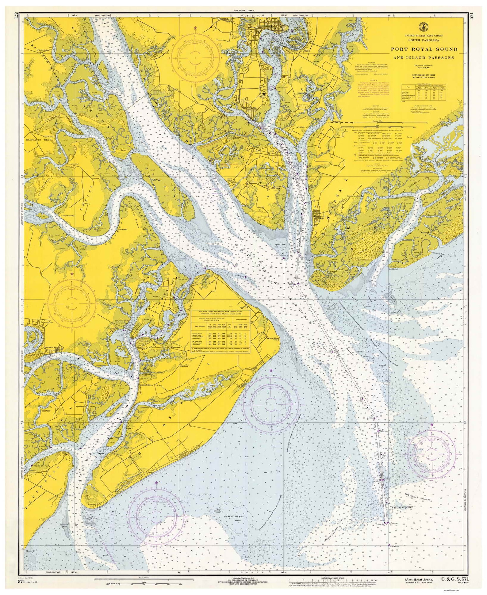 Port Royal Entrance 1966 Map-Old Nautical Chart-South | Etsy