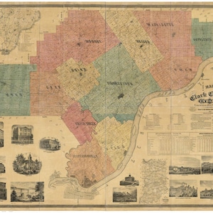 Clark County Indiana 1875 - Old Wall Map Reprint With Landowner Names ...