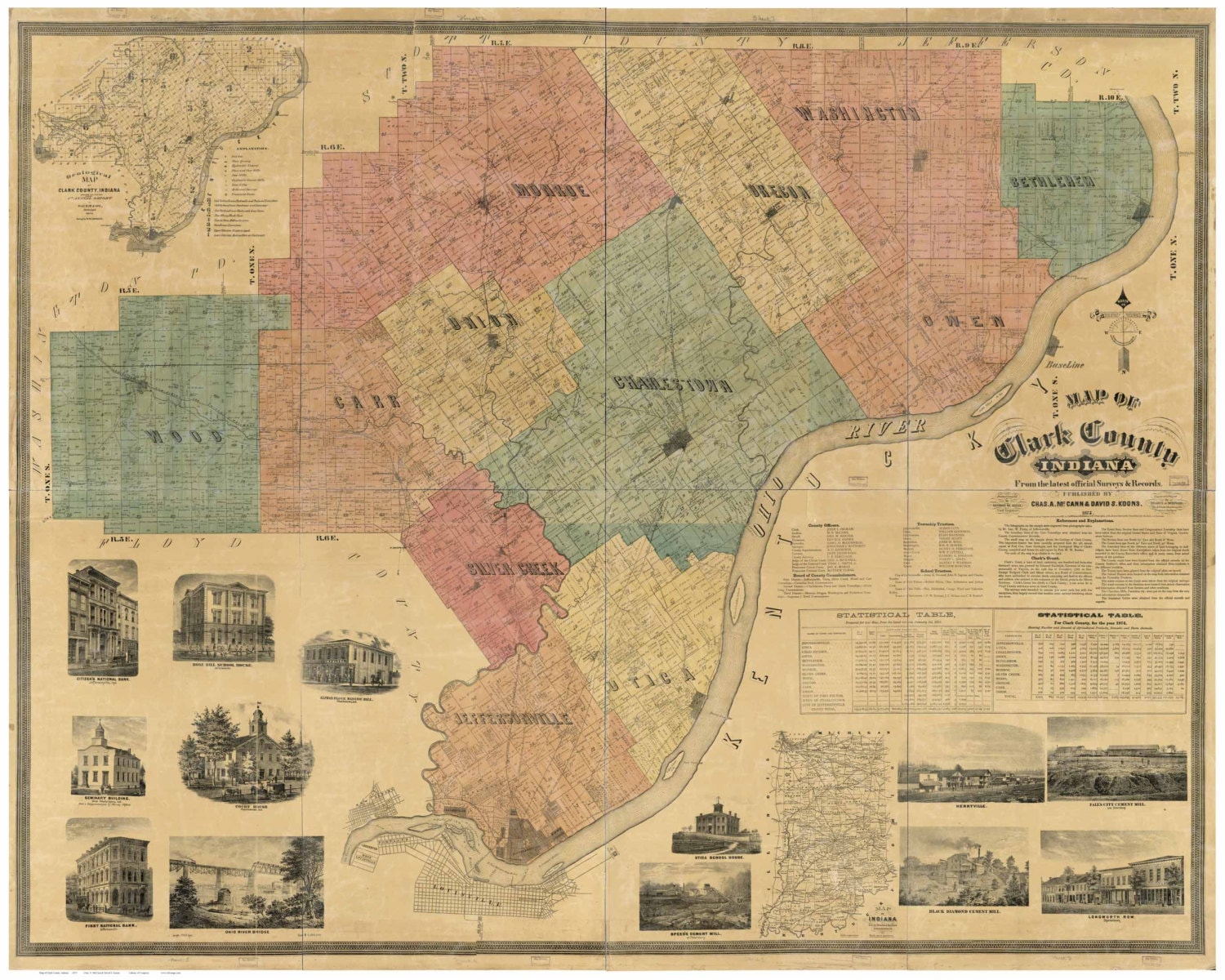 Clark County Indiana 1875 - Old Wall Map Reprint With Landowner Names ...