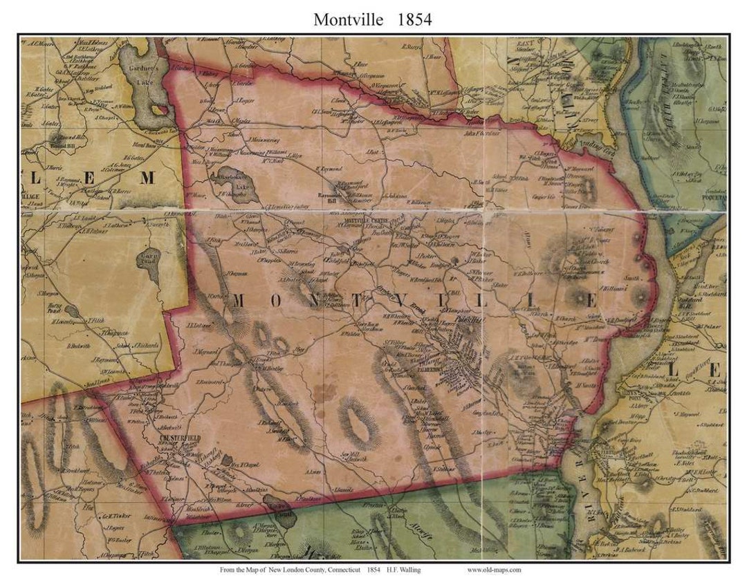 Montville Connecticut 1854 Old Town Map With Homeowner Names - Reprint ...