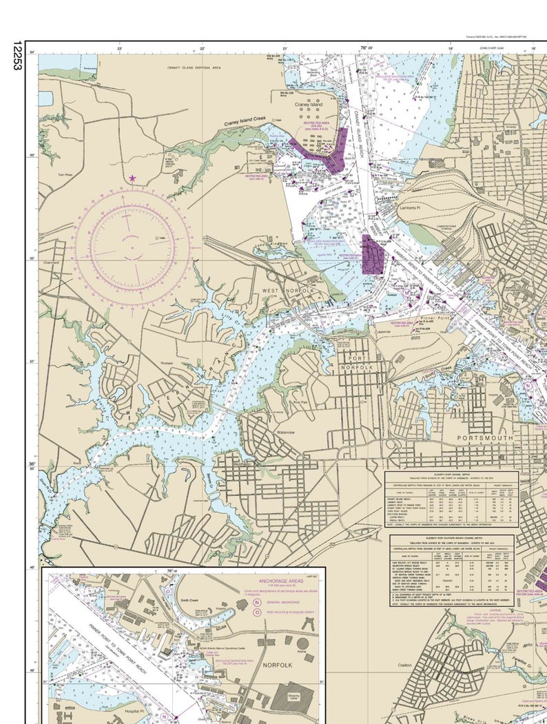 Norfolk Harbor and the Elizabeth River 2014 Nautical Map | Etsy