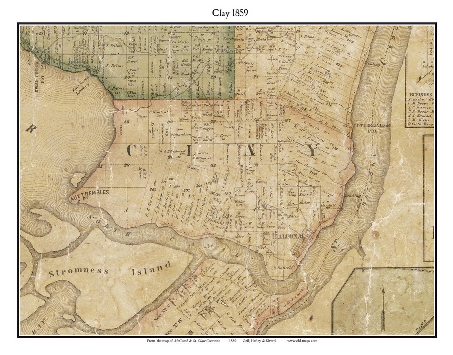 Clay 1859 Old Town Map With Homeowner Names Michigan | Etsy