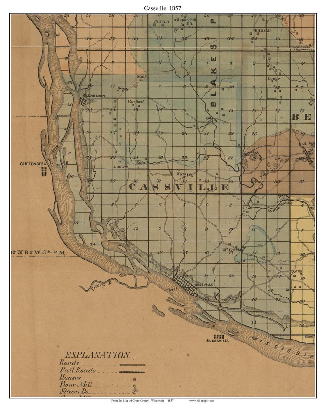 Cassville 1857 - Old Town Map With Homeowner Names - Wisconsin ...