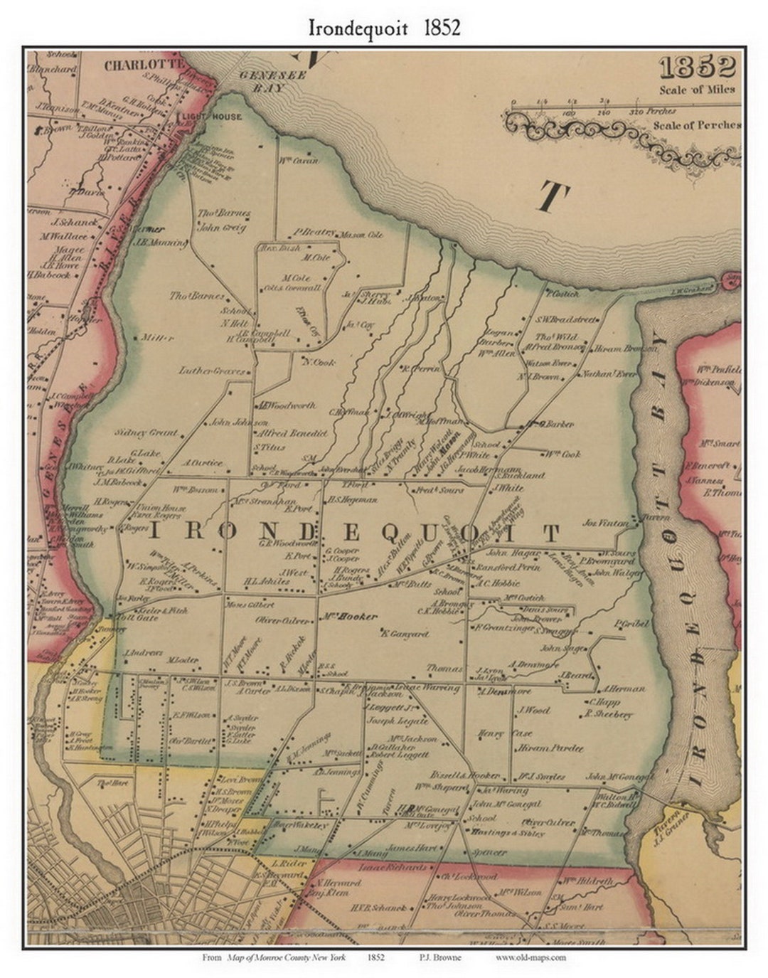 Irondequoit 1852 Old Town Map With Homeowner Names New York - Reprint ...