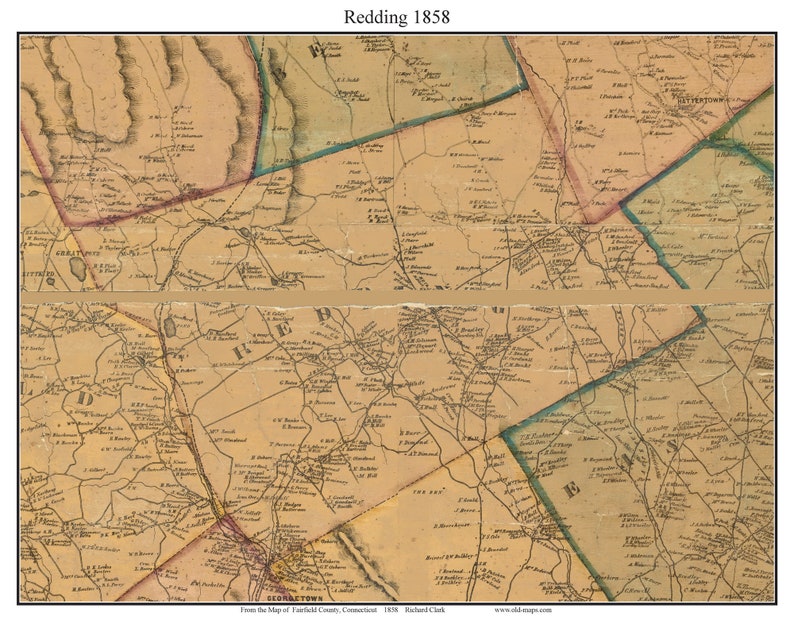 Redding Connecticut 1858 Old Town Map With Homeowner Names - Etsy