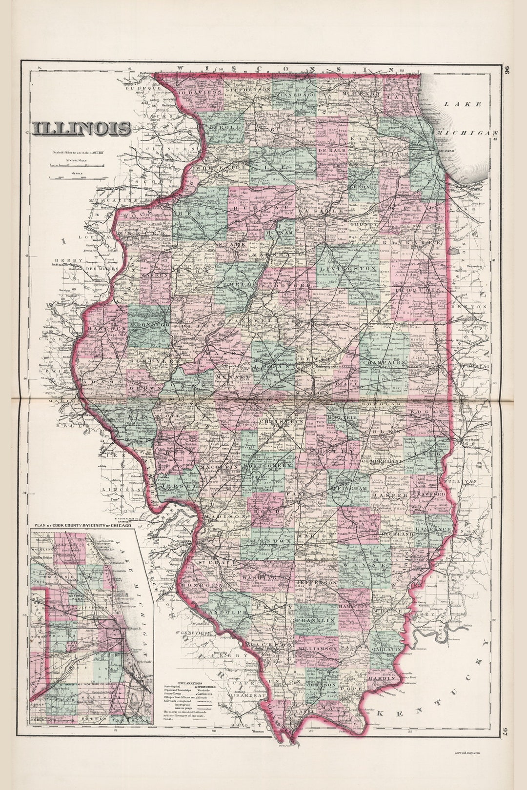 Illinois 1878 Old Map - O.W. Gray State Map USA Atlas - Etsy