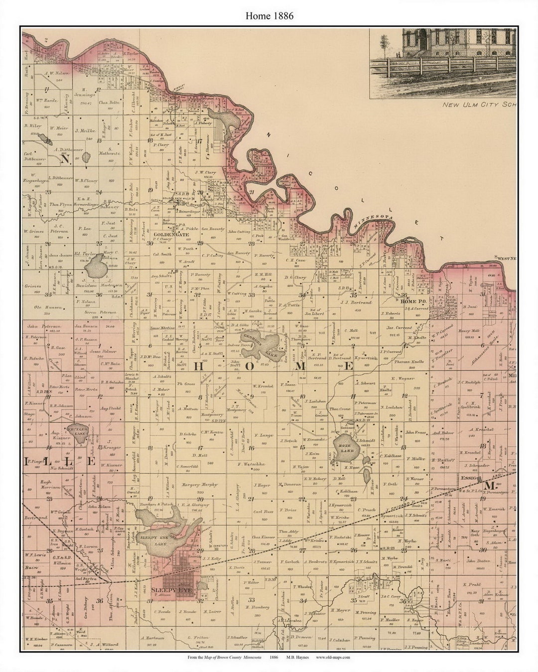 Home 1886 Old Town Map With Homeowner Names Minnesota Sleepy Eye ...