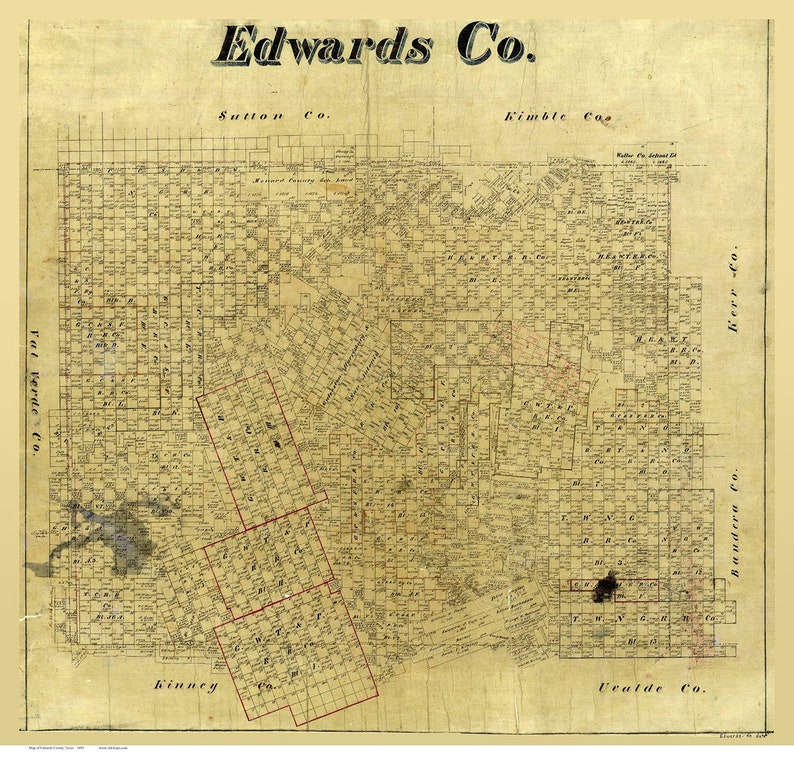 Edwards County Texas 1893 Old Wall Map Reprint With Land - Etsy