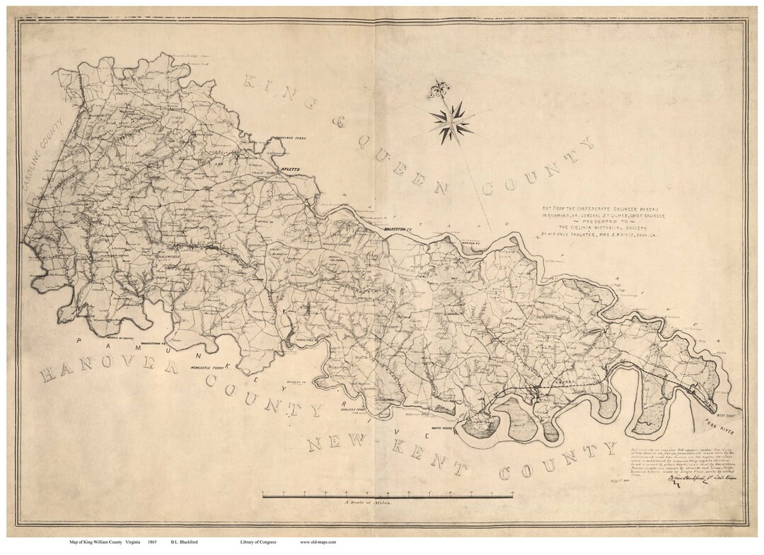 King William County Virginia 1865 Old Wall Map With Homeowners Names ...