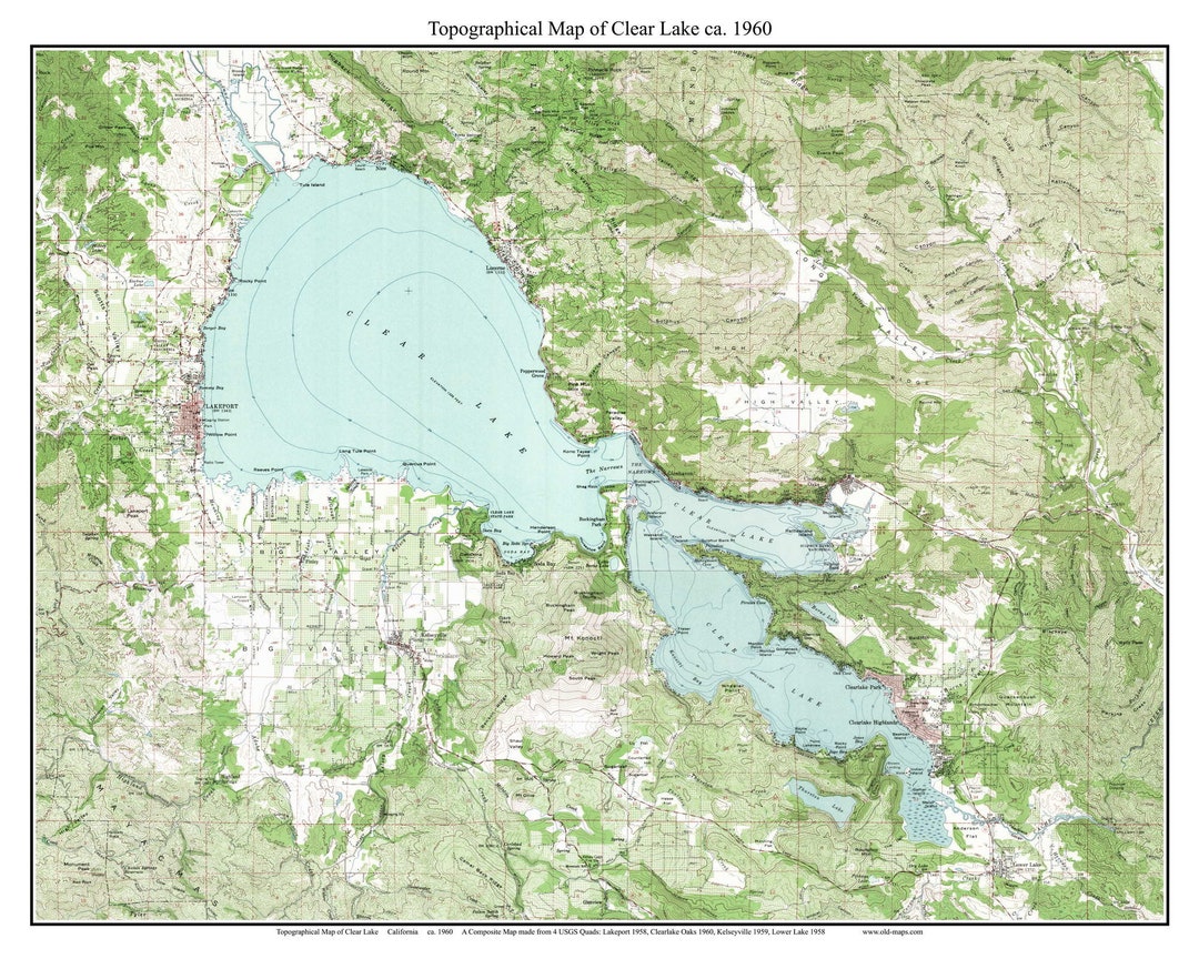 Clear Lake Ca. 1960 Old Topographic Map USGS Custom Composite Reprint ...