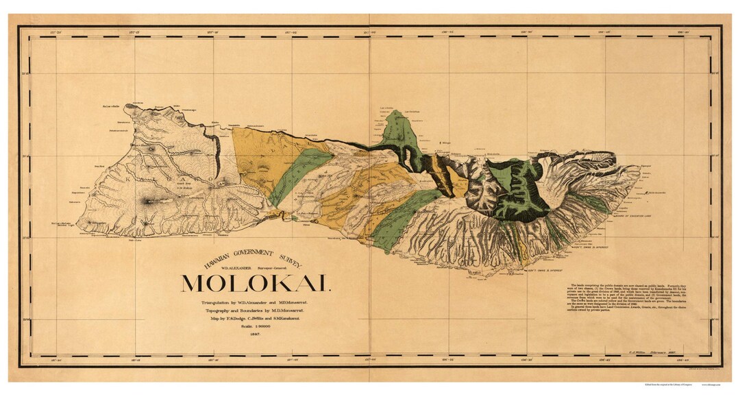 Map of Molokai 1897 - W.D. Alexander - Hawaiian Islands - Etsy