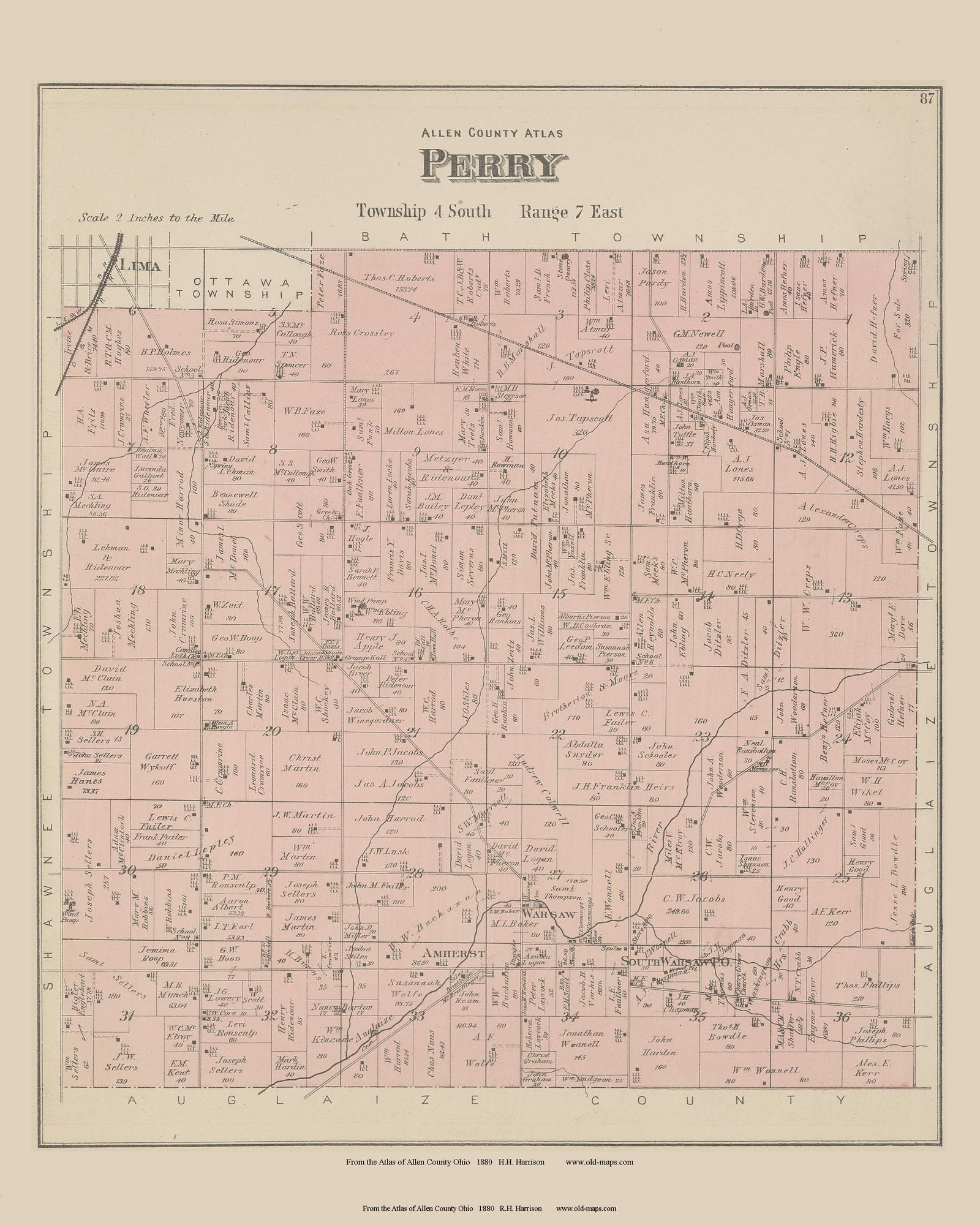 Perry 1880 - Old Town Map Reprint - Allen County, Ohio - Homeowner ...