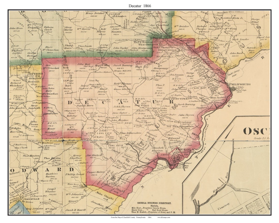 Decatur 1866 Old Town Map With Homeowner Names Pennsylvania Reprint ...
