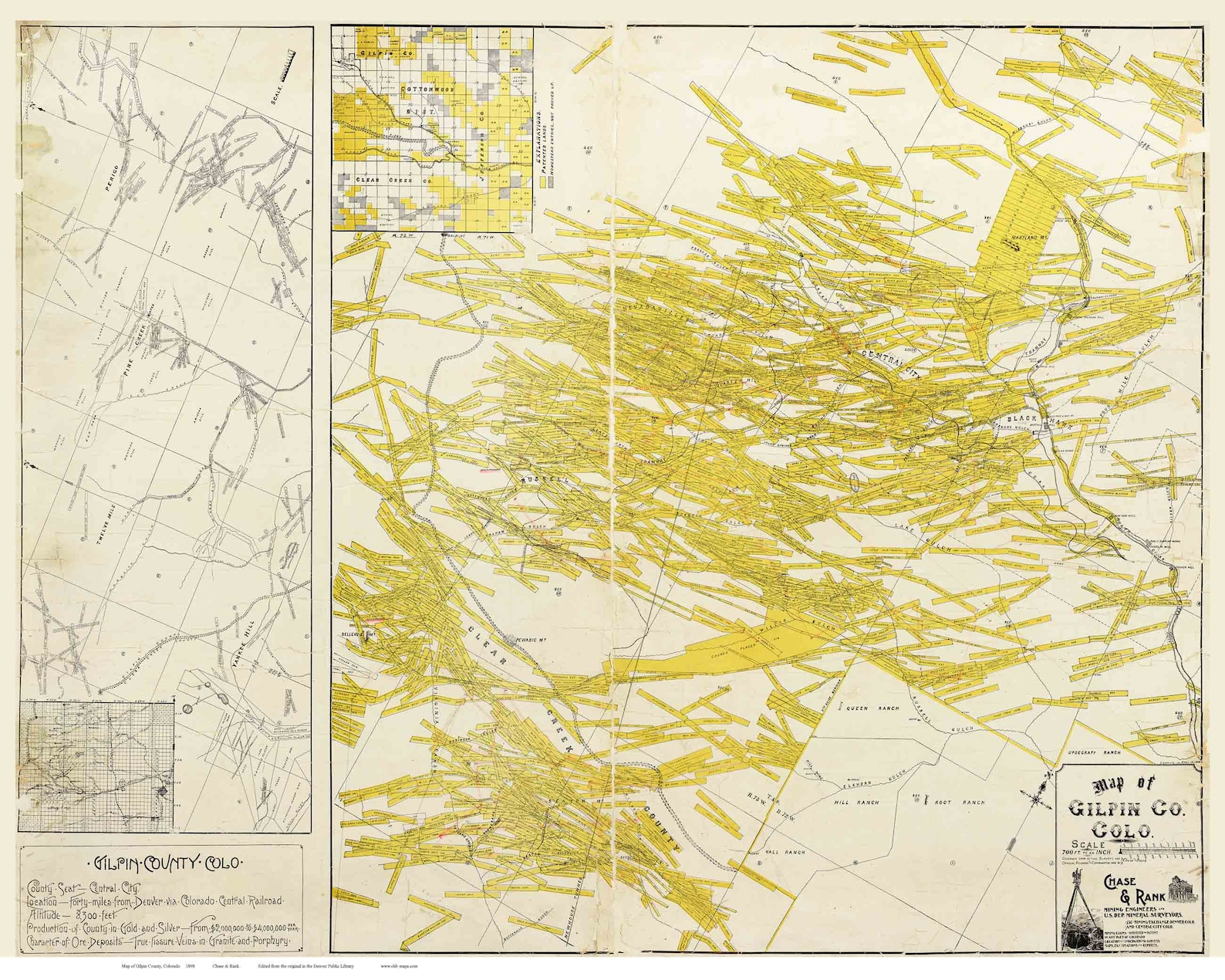 Gilpin County Colorado 1896 - Old Wall Map Reprint With Mining Claims ...