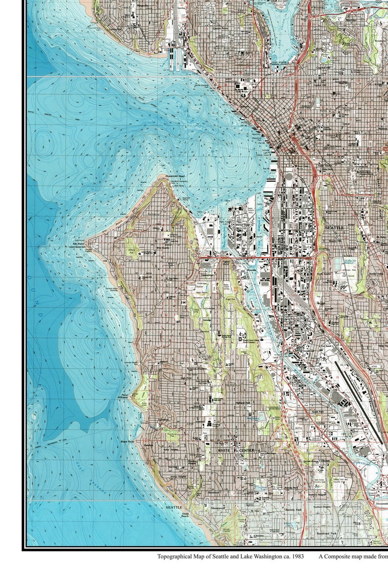 Seattle and Lake Washington 1983 USGS Old Topographic Map - Custom ...