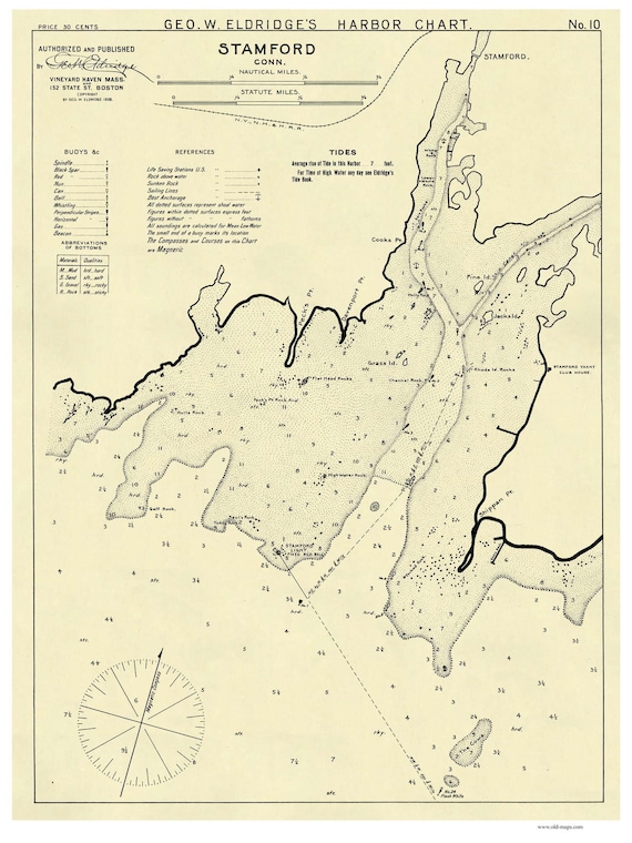 Stamford 1908 Harbor Chart Nautical Connecticut Eldridge | Etsy