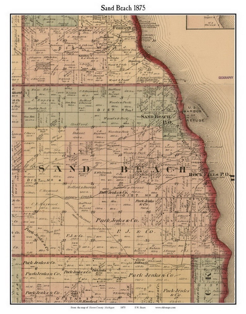 Sand Beach 1875 Old Town Map With Homeowner Names Rock Falls - Etsy