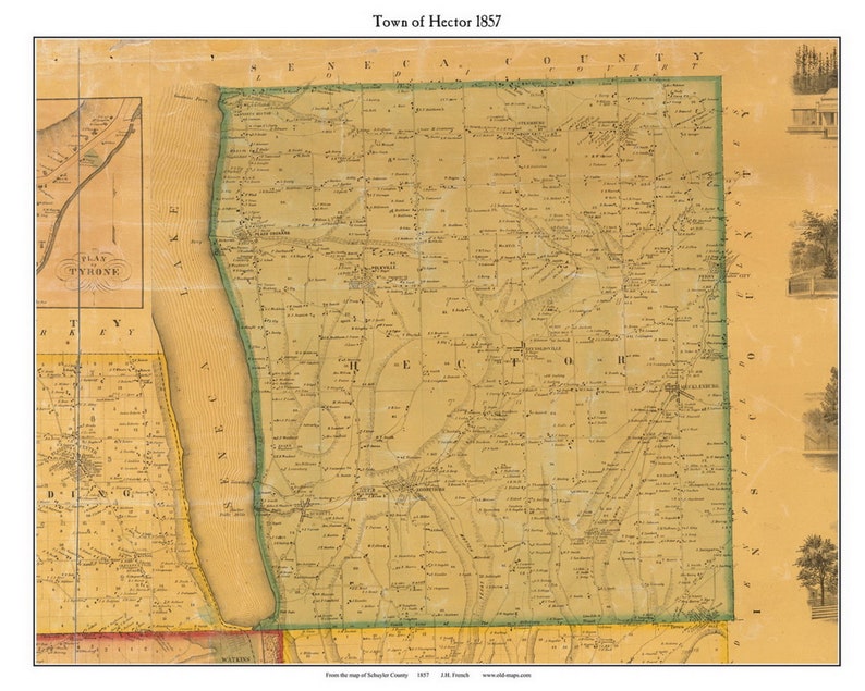 Hector 1857 Old Town Map With Homeowner Names New York Seneca - Etsy