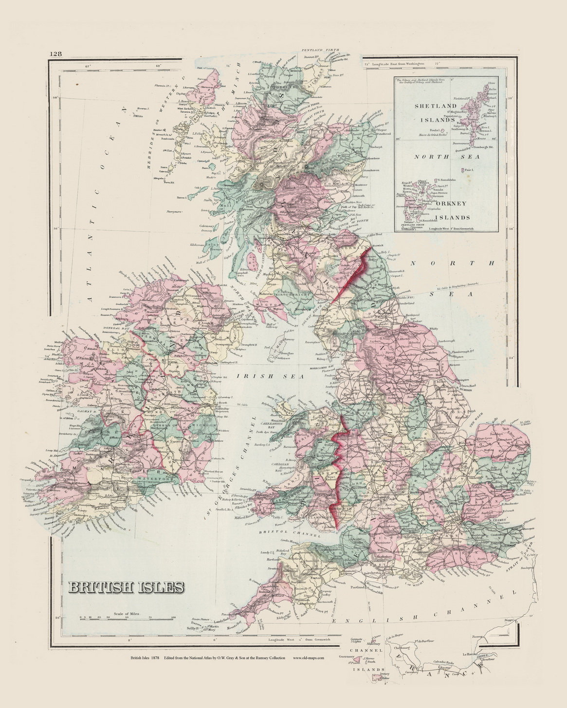 British Isles 1878 Old Map England Ireland Scotland Wales Orkney ...