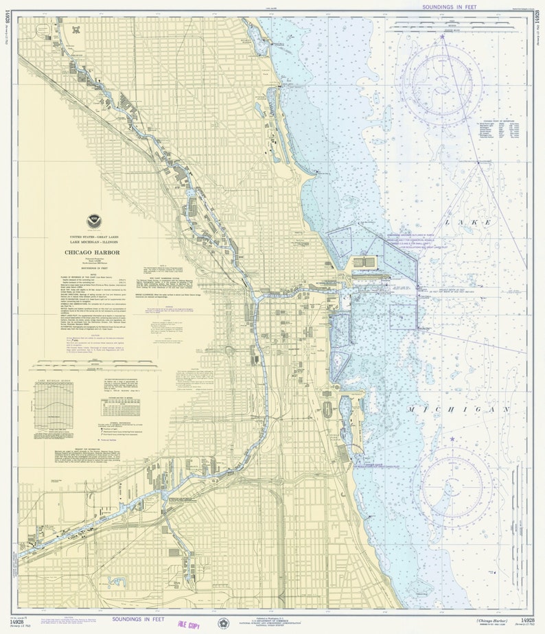 Chicago Harbor 1975 Lake Michigan Illinois Nautical Map - Etsy