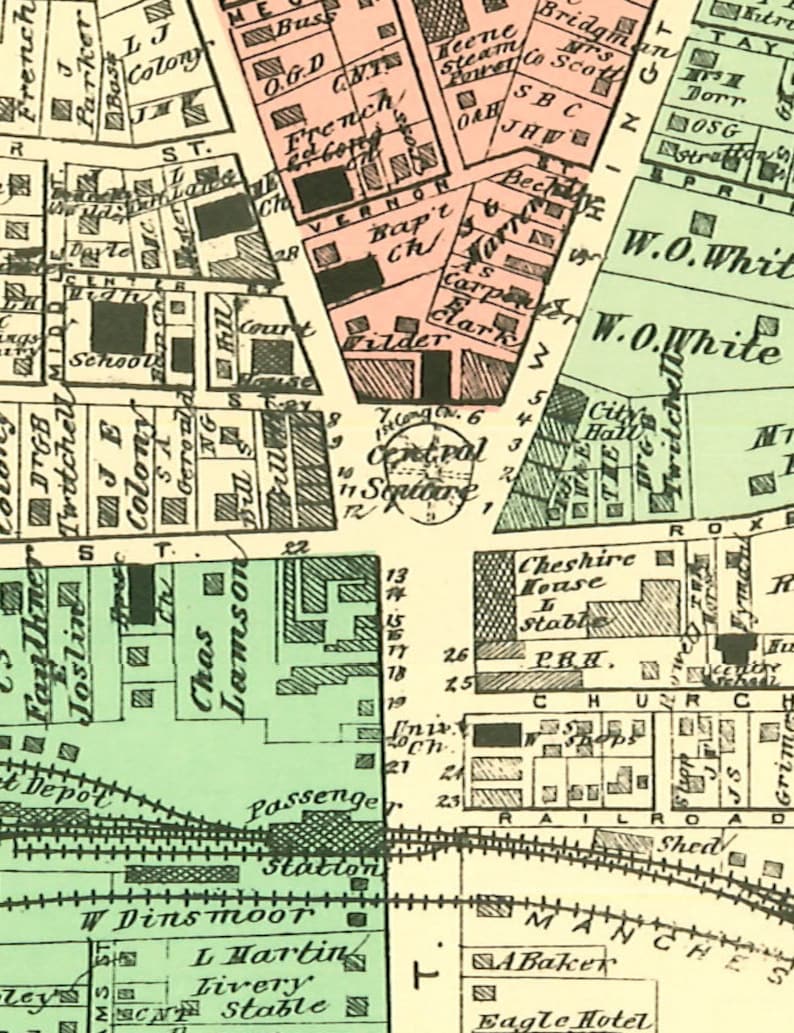 Keene NH 1877 Homeowner Names Old Map Commercial Reprint - Etsy