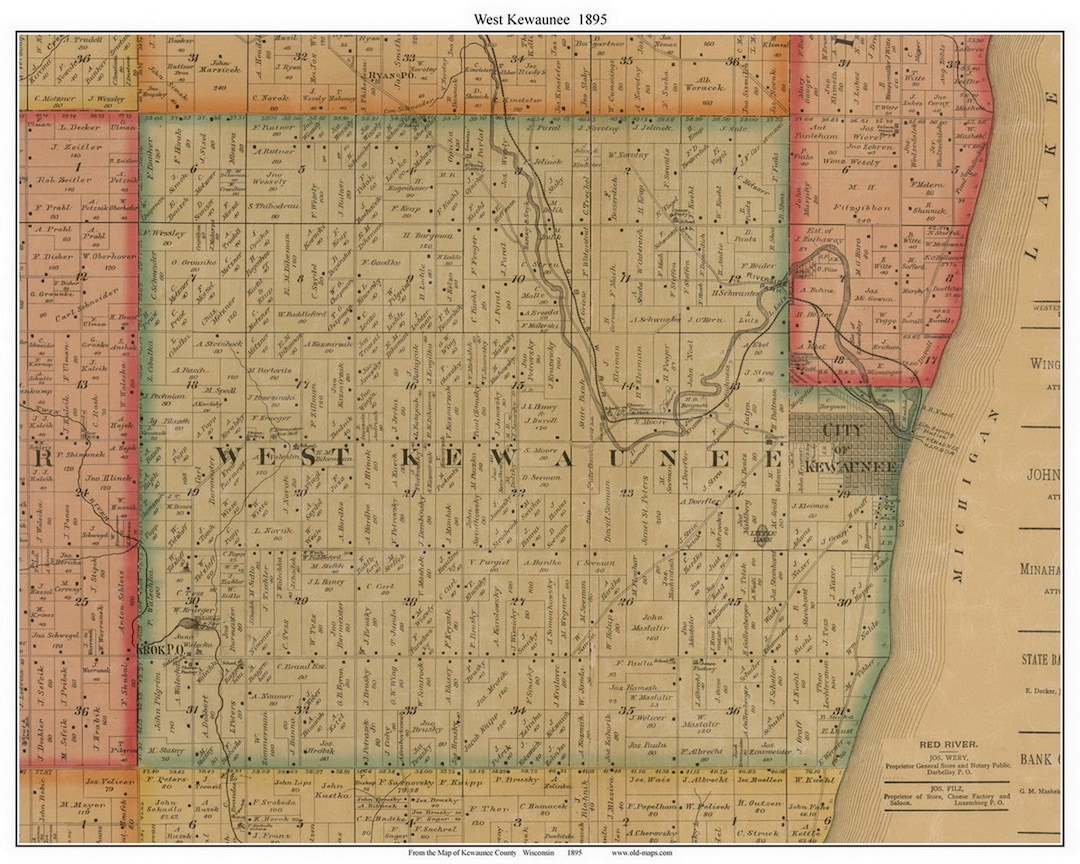 West Kewaunee 1895 - Old Town Map With Homeowner Names - Krok ...