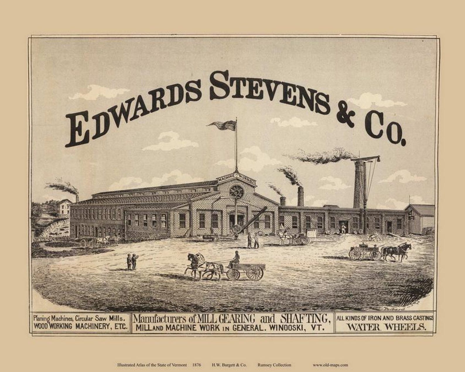 Edward Stevens & Co. 1876 Winooski Vermont 042 Vt State Atlas - Etsy
