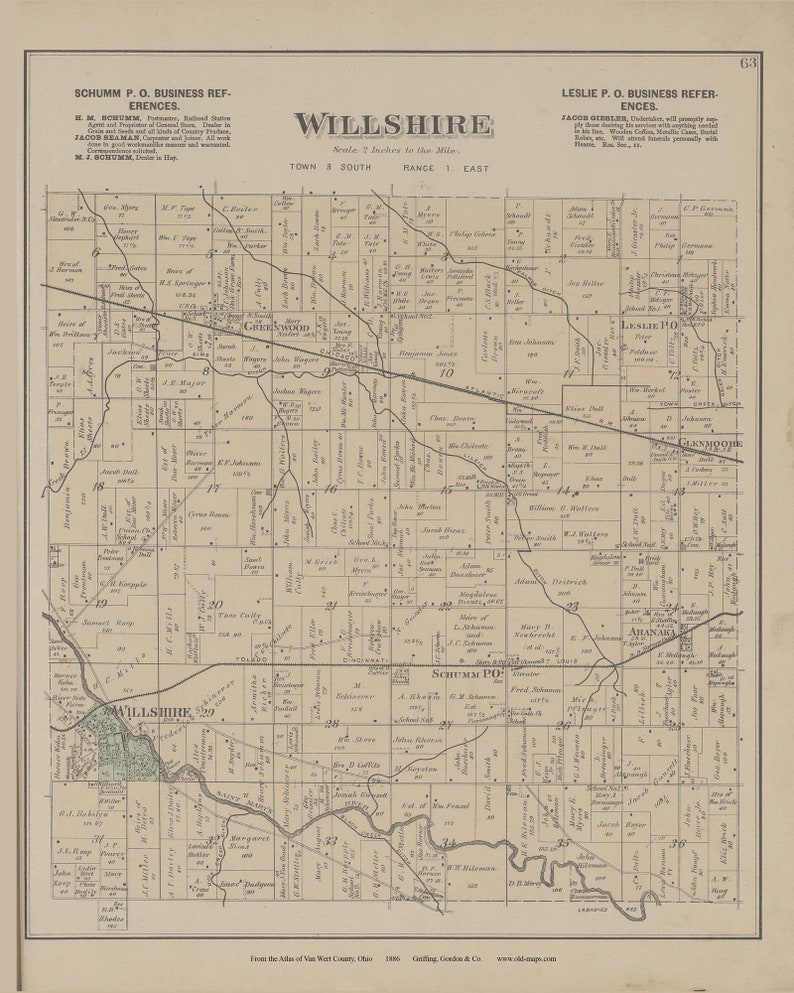 Willshire 1886 Old Town Map With Homeowner Names Ohio - Etsy