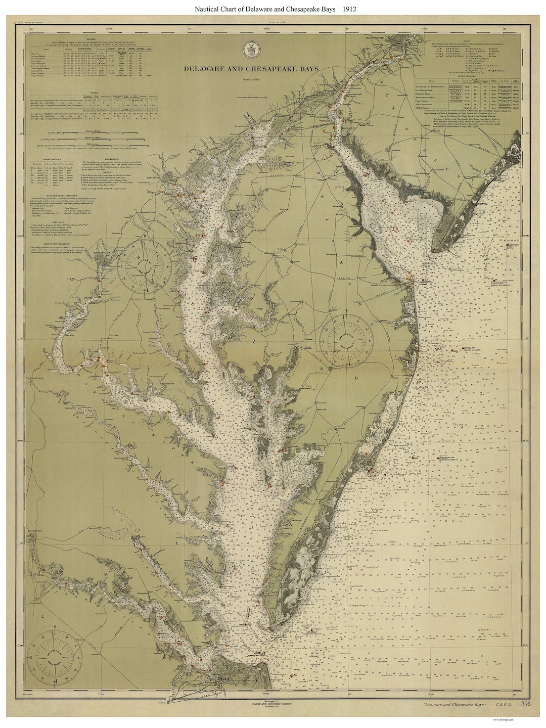 Delaware and Chesapeake Bays (delmarva Peninsula) - 1912 Nautical Map ...