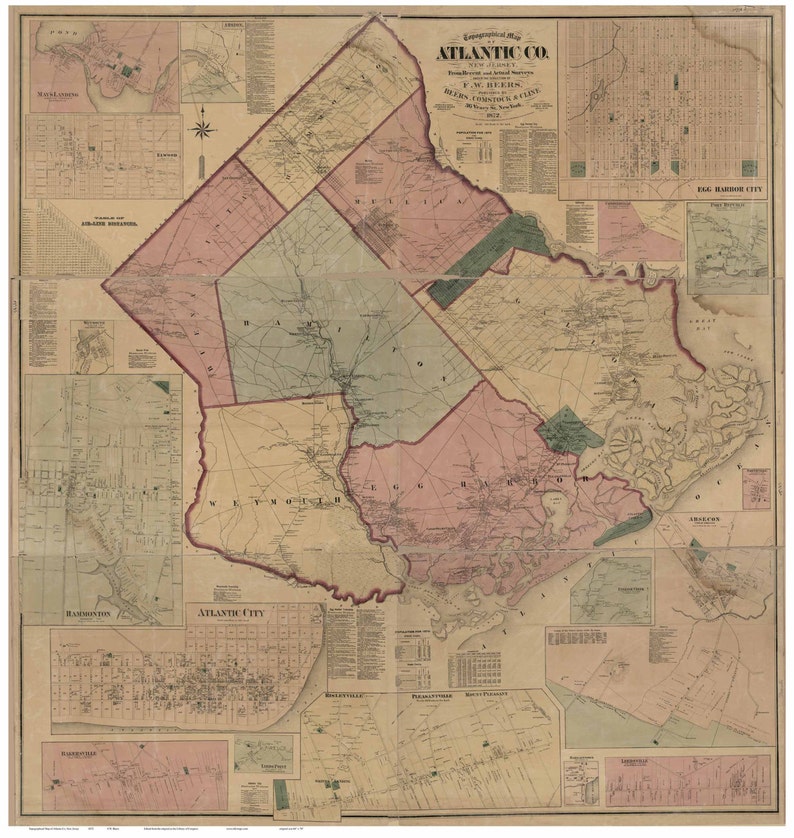 Atlantic County New Jersey 1872 Wall Map Reprint With - Etsy