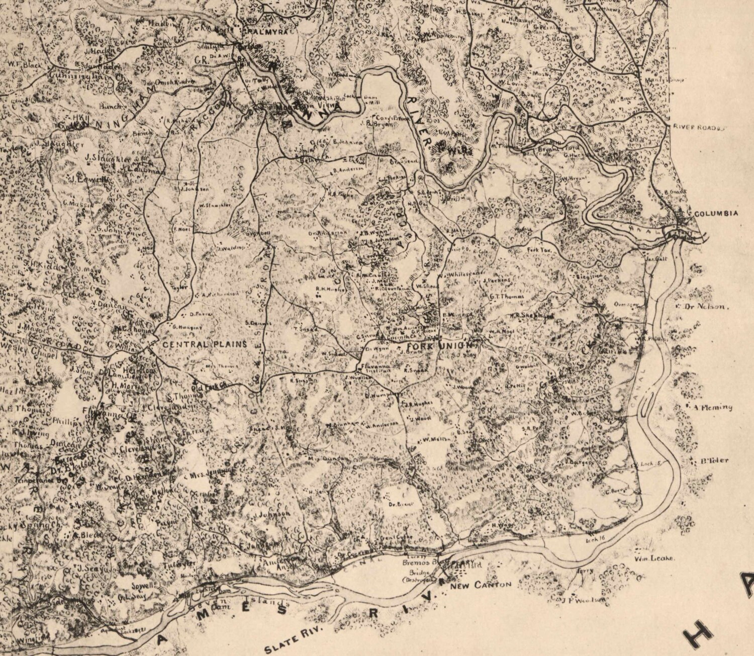 Fluvanna County Virginia 1863 Old Wall Map With Homeowner | Etsy