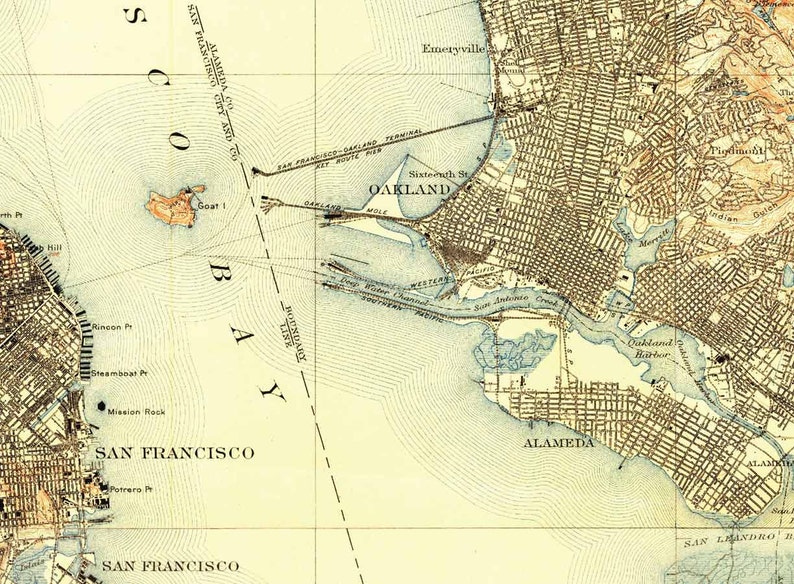 San Francisco 1915 Custom Old Topo Map USGS the City Marin - Etsy