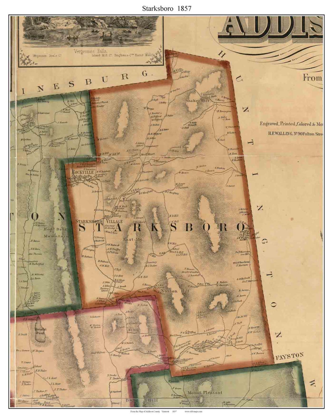 Starksboro 1857 Old Town Map With Homeowner Names Vermont - Reprint ...