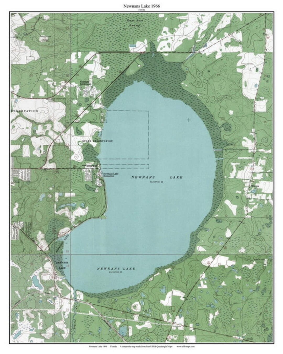 Newnans Lake 1966 - Old Topographic Map USGS Custom Composite Reprint ...