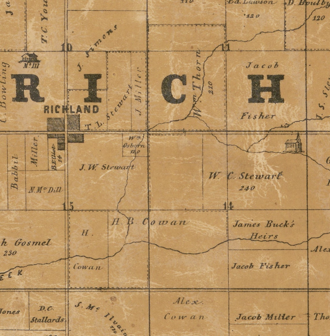 Rush County Indiana 1856 Old Wall Map Reprint With Landowner - Etsy