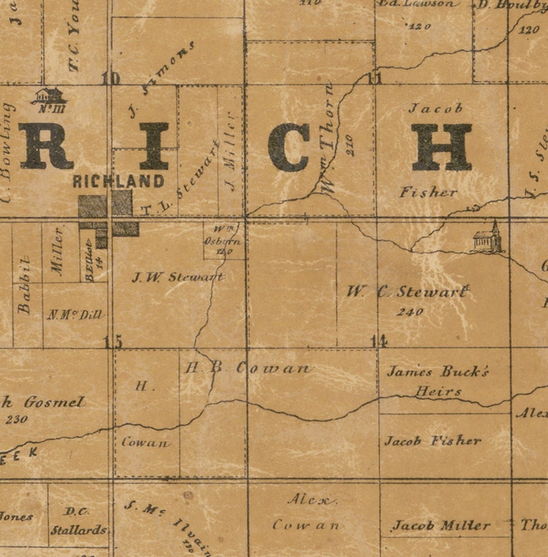 Rush County Indiana 1856 Old Wall Map Reprint With Landowner - Etsy