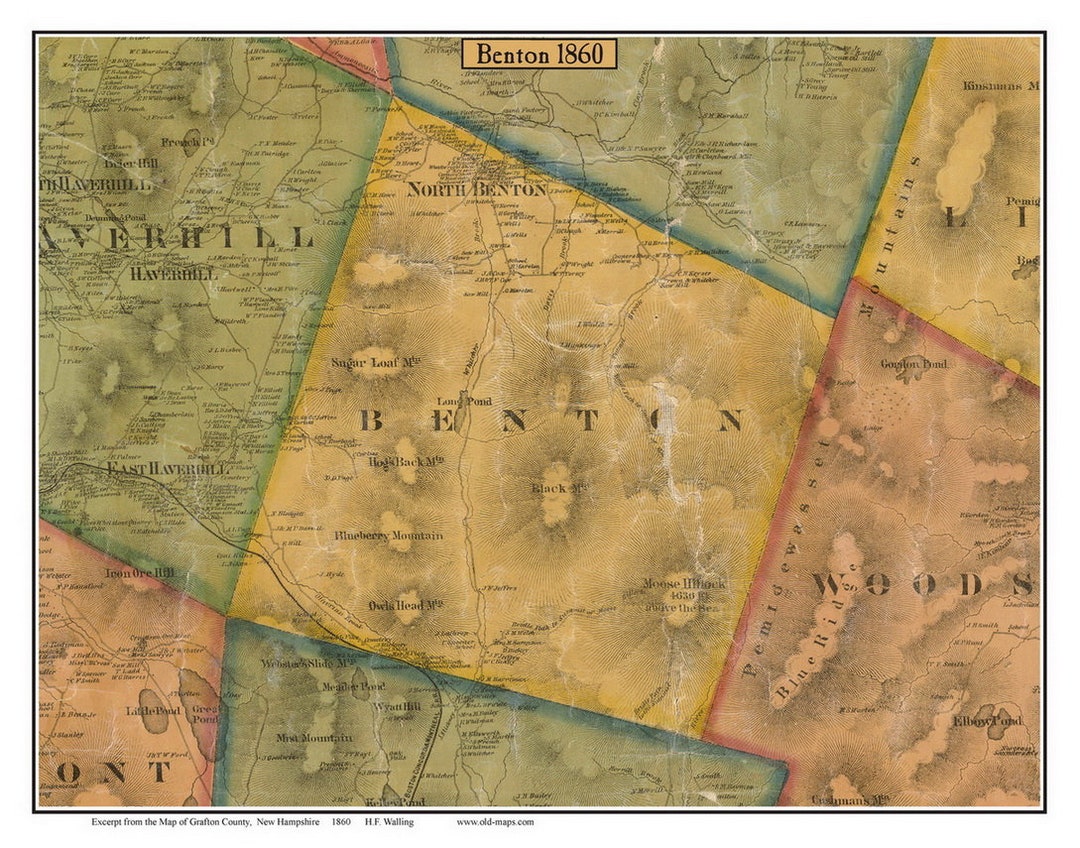Benton 1860 Old Town Map With Homeowner Names New Hampshire Reprint ...