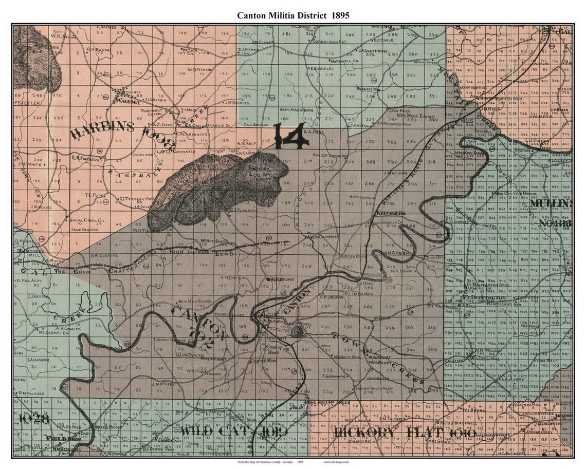 Canton District 1895 Old Town Map With Homeowner Names Georiga - Etsy