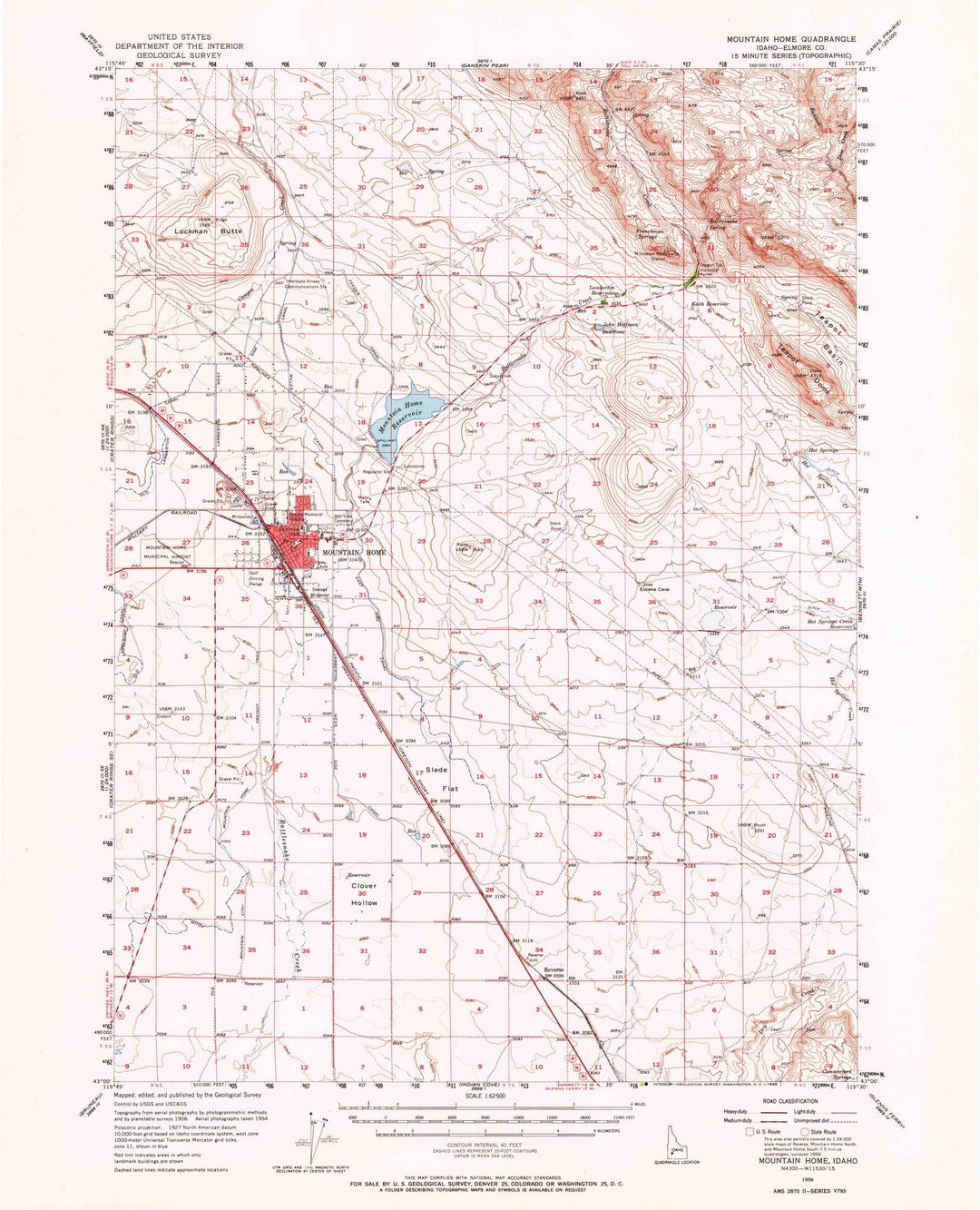 Mountain Home 1956 1965 Old Topo Map Mountain Home Reservoir Quad ...