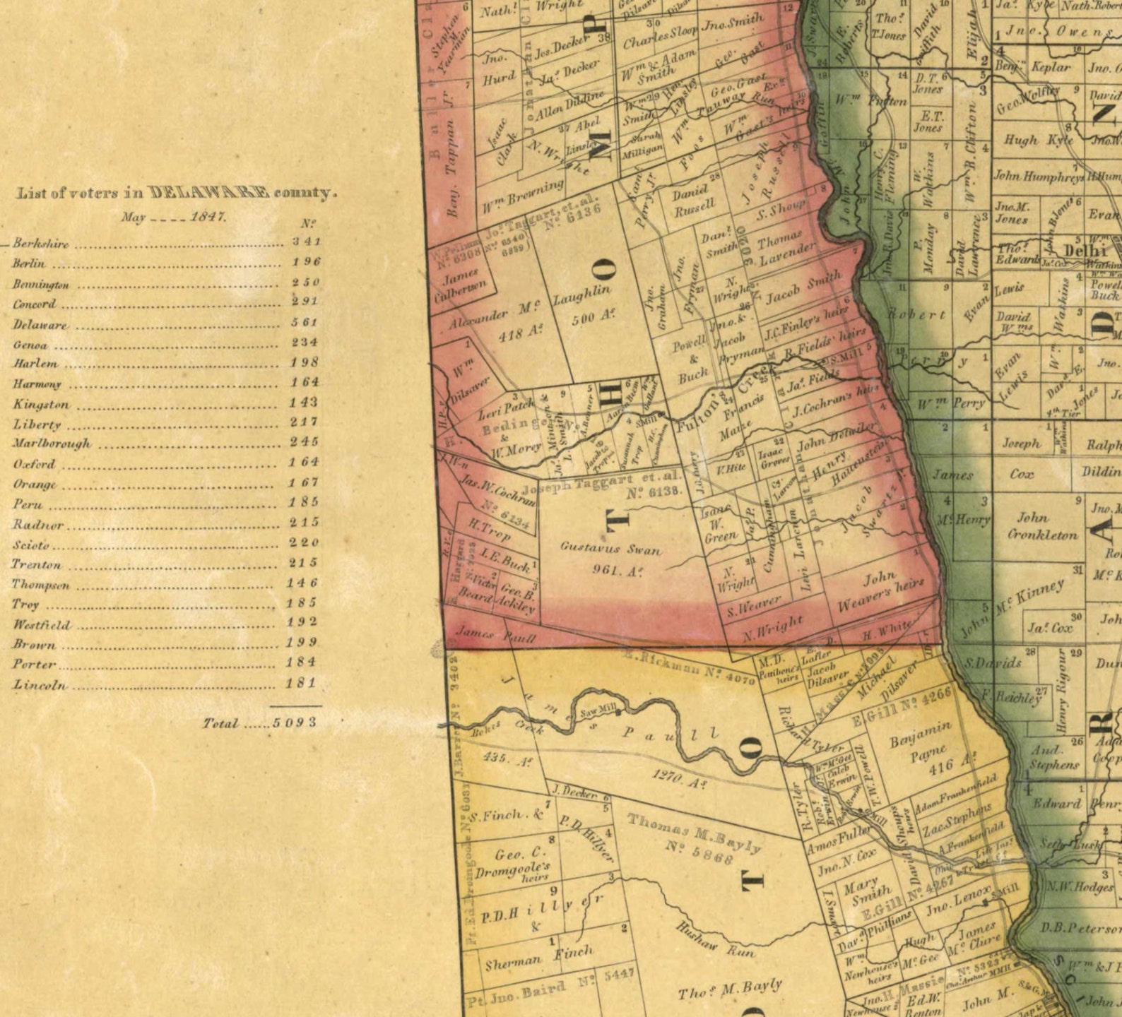 Delaware County Ohio 1849 - Old Wall Map Reprint With Homeowner Names ...