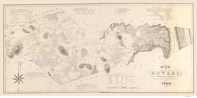 Rowley 1830 - Old Town Map - Homeowner Names Massachusetts Reprint ...