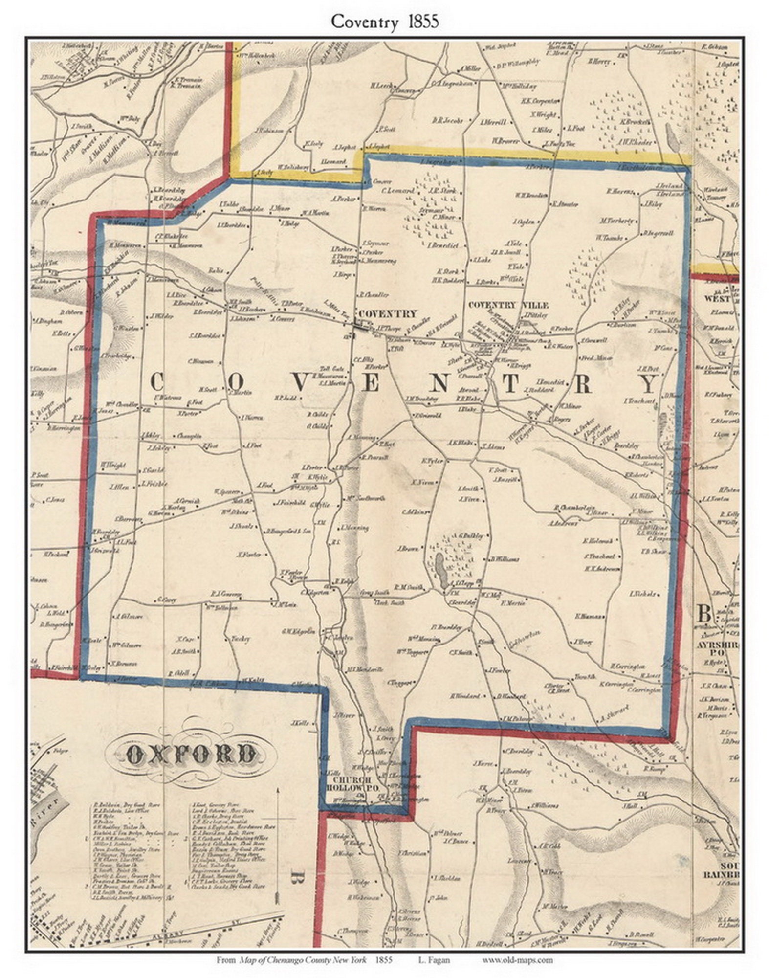 Coventry 1855 Old Town Map With Homeowner Names New York Reprint ...