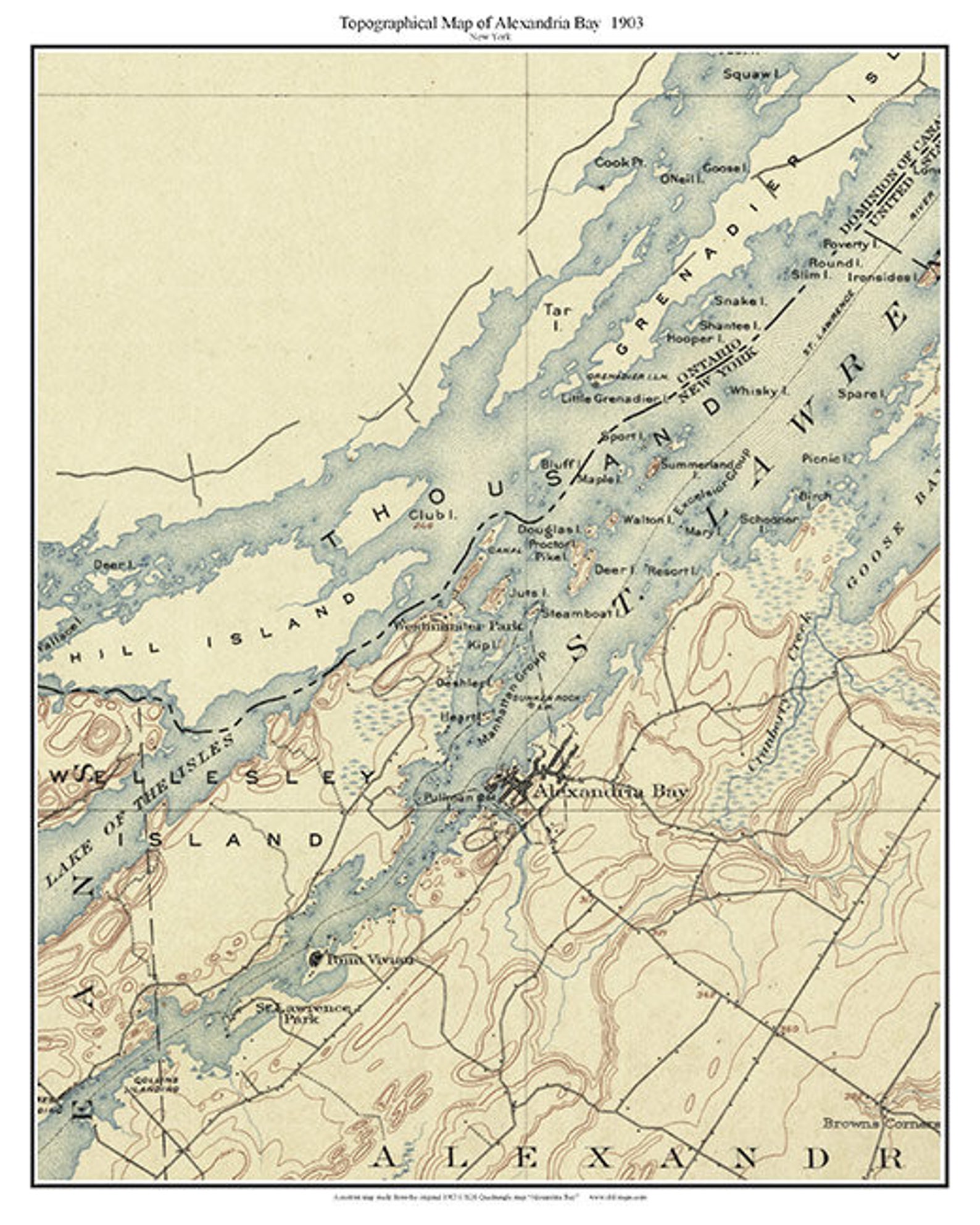 Alexandria Bay, New York - 1903 USGS Old Topo Map Custom Composite ...