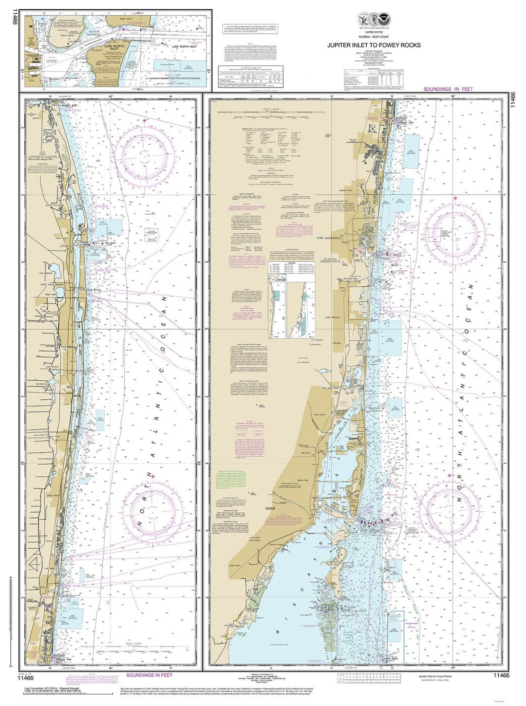 Jupiter Inlet to Fowey Rocks 2014 -old Nautical Map Florida 80000 AC ...