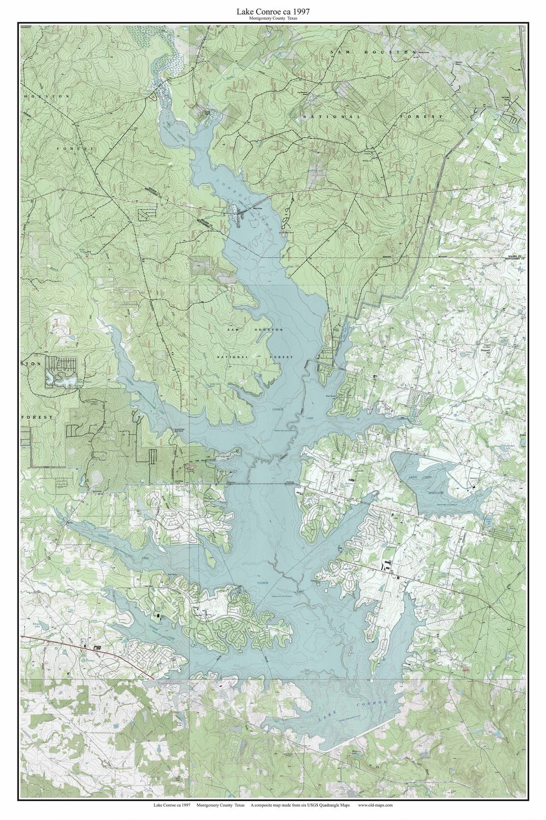 Lake Conroe Ca 1997 Texas Old Map - USGS Custom Composite Lake ...