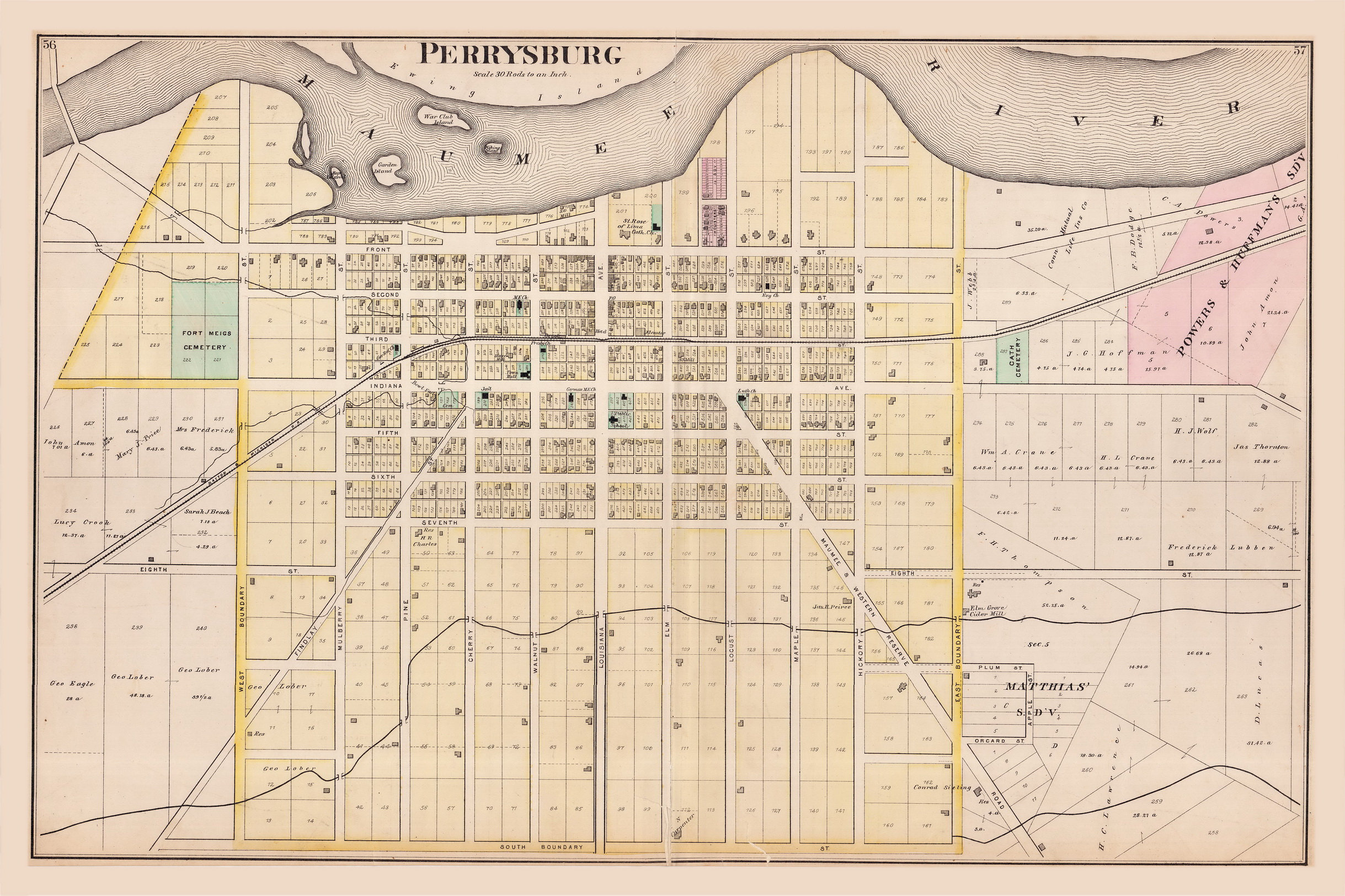 Perrysburg Village 1886 Old Town Map Reprint Wood County, Ohio ...
