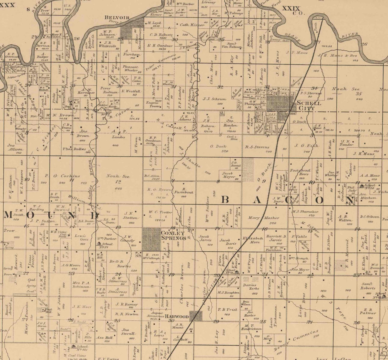 Vernon County Missouri 1886 Old Wall Map With Landowner & - Etsy