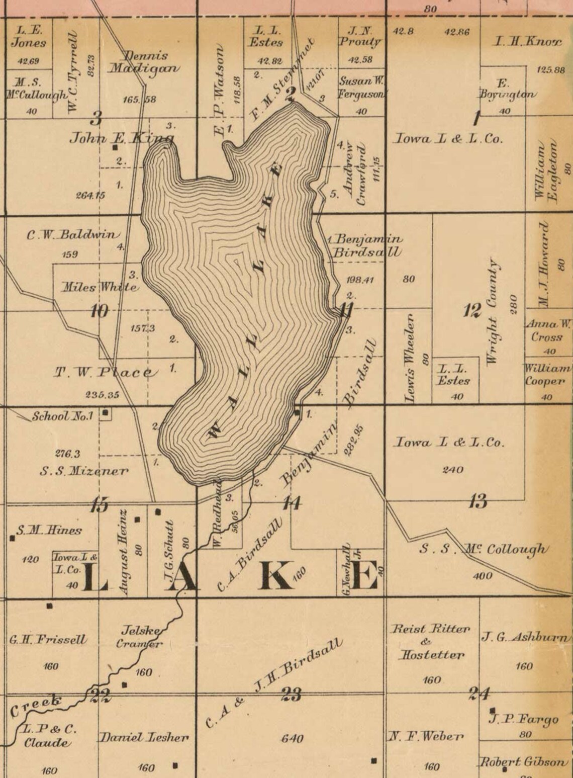 Wright County Iowa 1885 Old Wall Map With Landowner Names Farm Lines ...