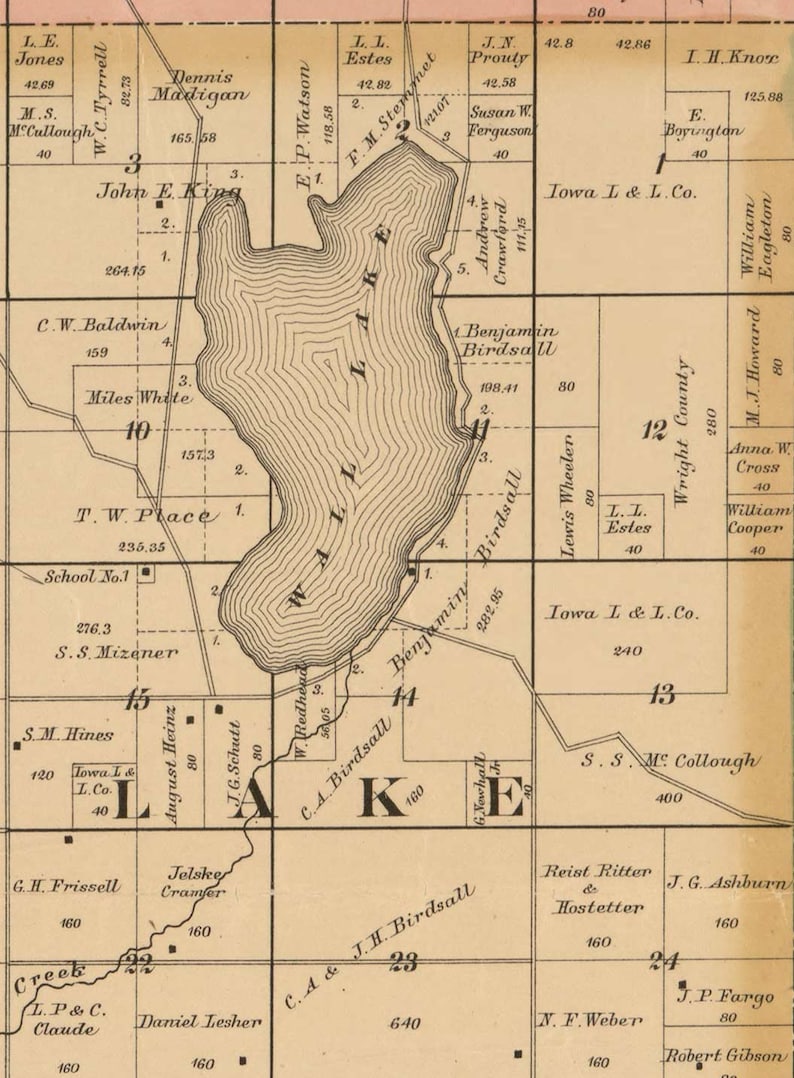 Wright County Iowa 1885 Old Wall Map With Landowner Names Farm - Etsy
