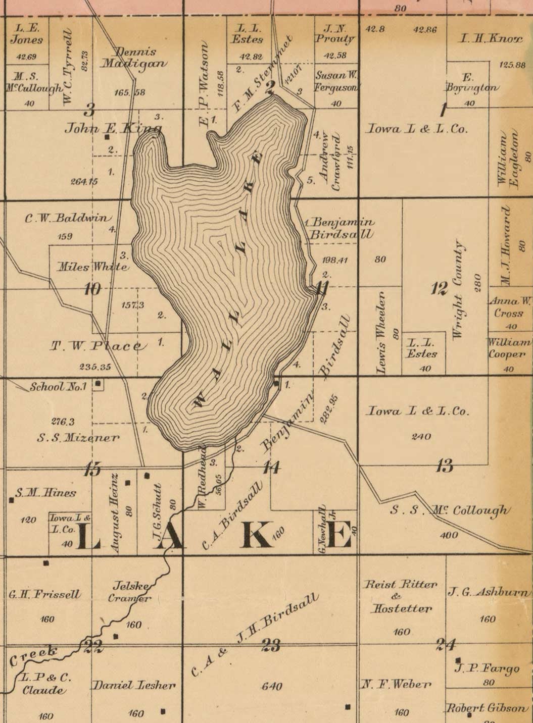 Wright County Iowa 1885 Old Wall Map With Landowner Names Farm Lines ...